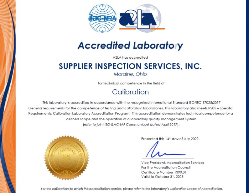 Certificates - Supplier Inspection Services